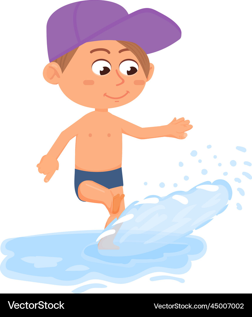 Cartoon boy running in water kid summer activity Vector Image