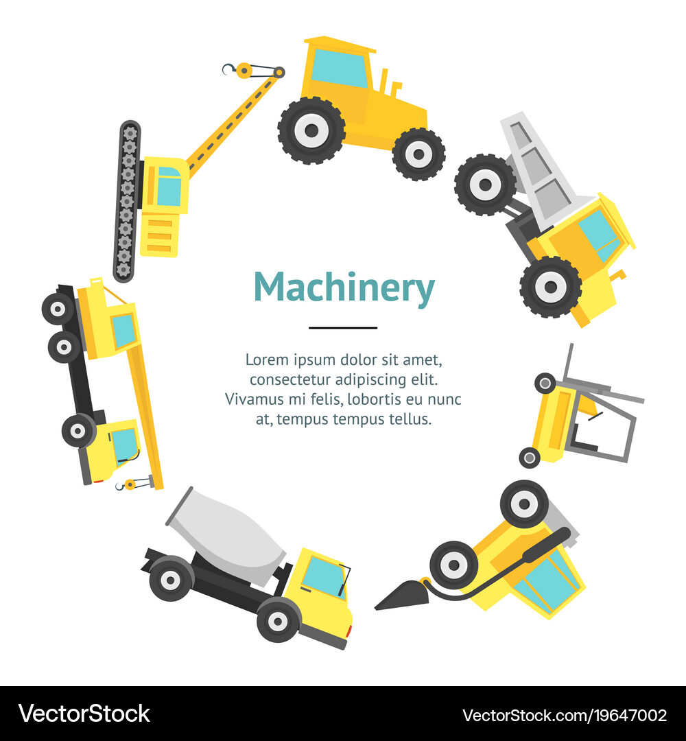 Cartoon construction machinery banner card circle Vector Image