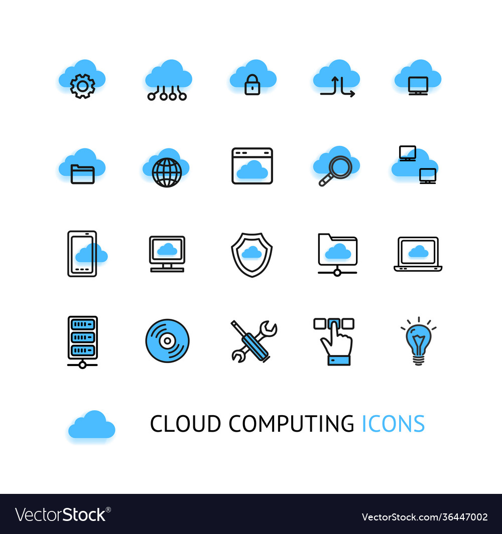 Cloud computing sign thin line icon set Royalty Free Vector