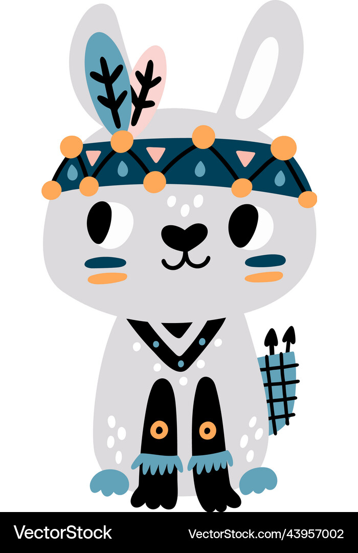 Cute indian rabbit with decorative feather band Vector Image