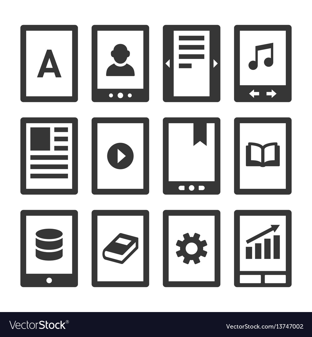 Digital e-book reader icons set Royalty Free Vector Image