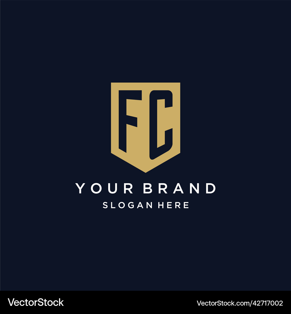 FC Monogram Shield Logo - Initial Badge Icon Vector Image