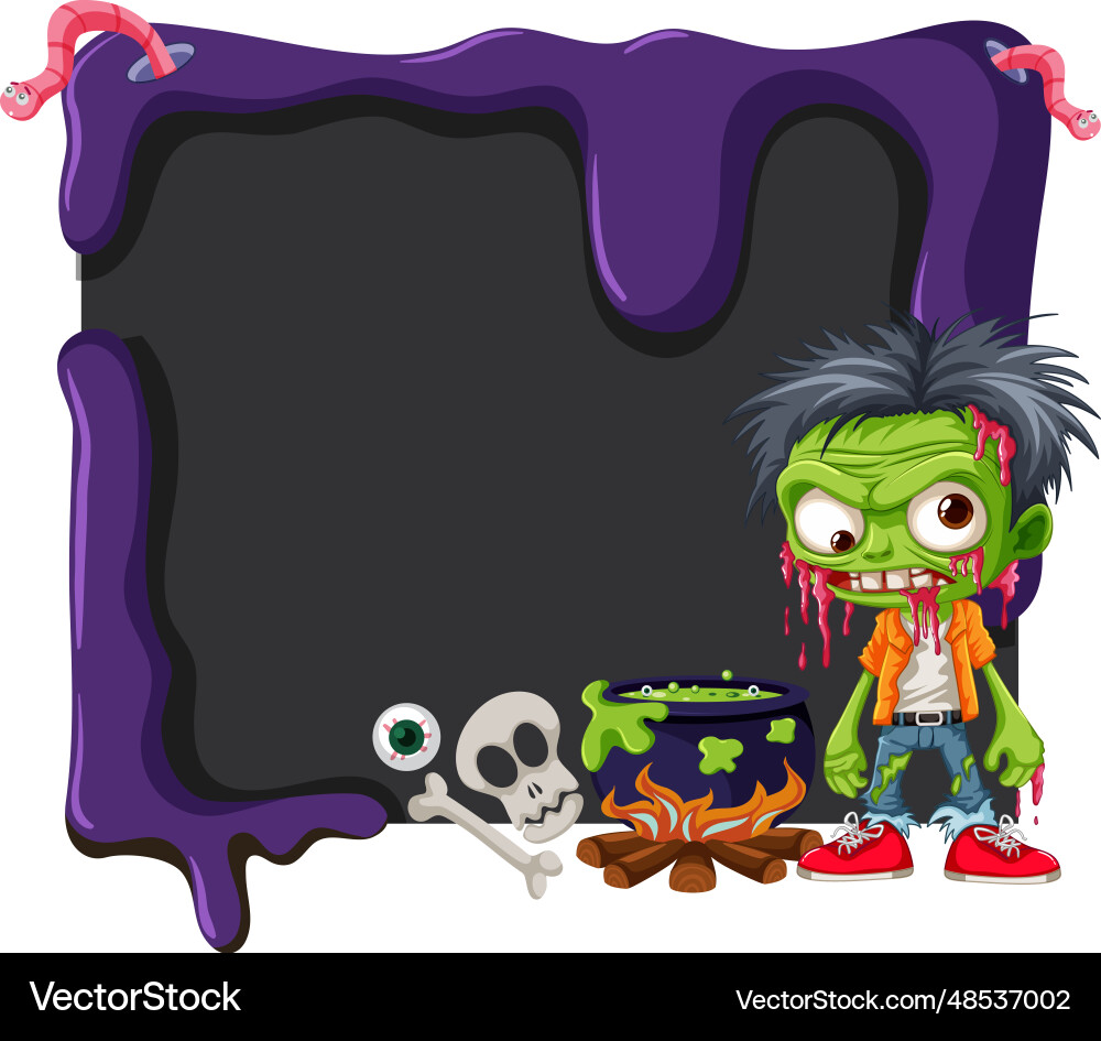 Halloween blackboard banner with zombie and witch Vector Image