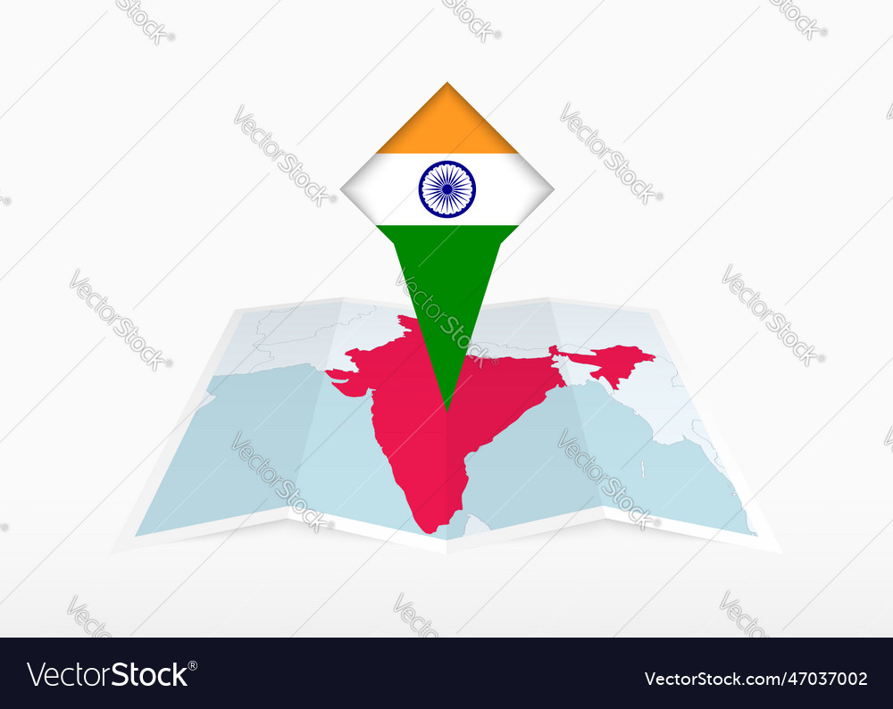India is depicted on a folded paper map Royalty Free Vector