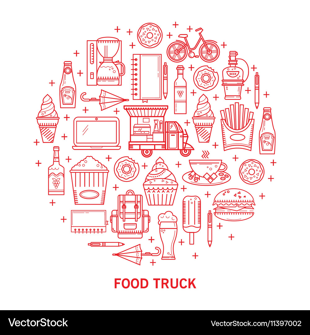 Linear icons street food Royalty Free Vector Image