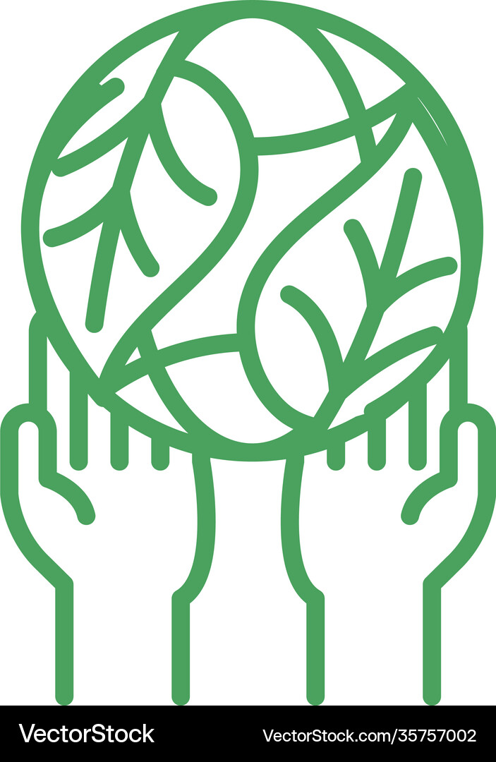 Organic natural hands world leaf green line style Vector Image