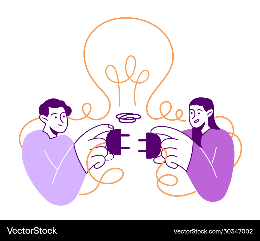 People with plugs wires and an idea Royalty Free Vector