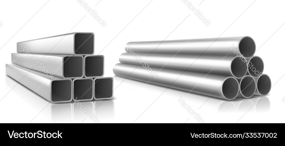 Pipes stack square and round steel metal pipelines