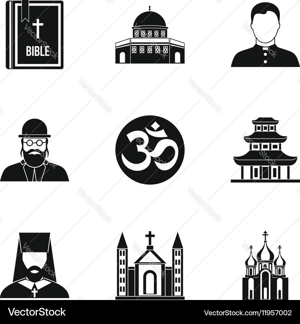 Religion icons set simple style Royalty Free Vector Image