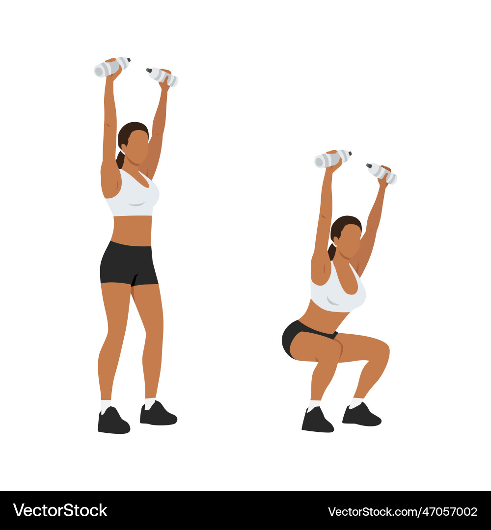Woman doing overhead water bottle squats exercise Vector Image