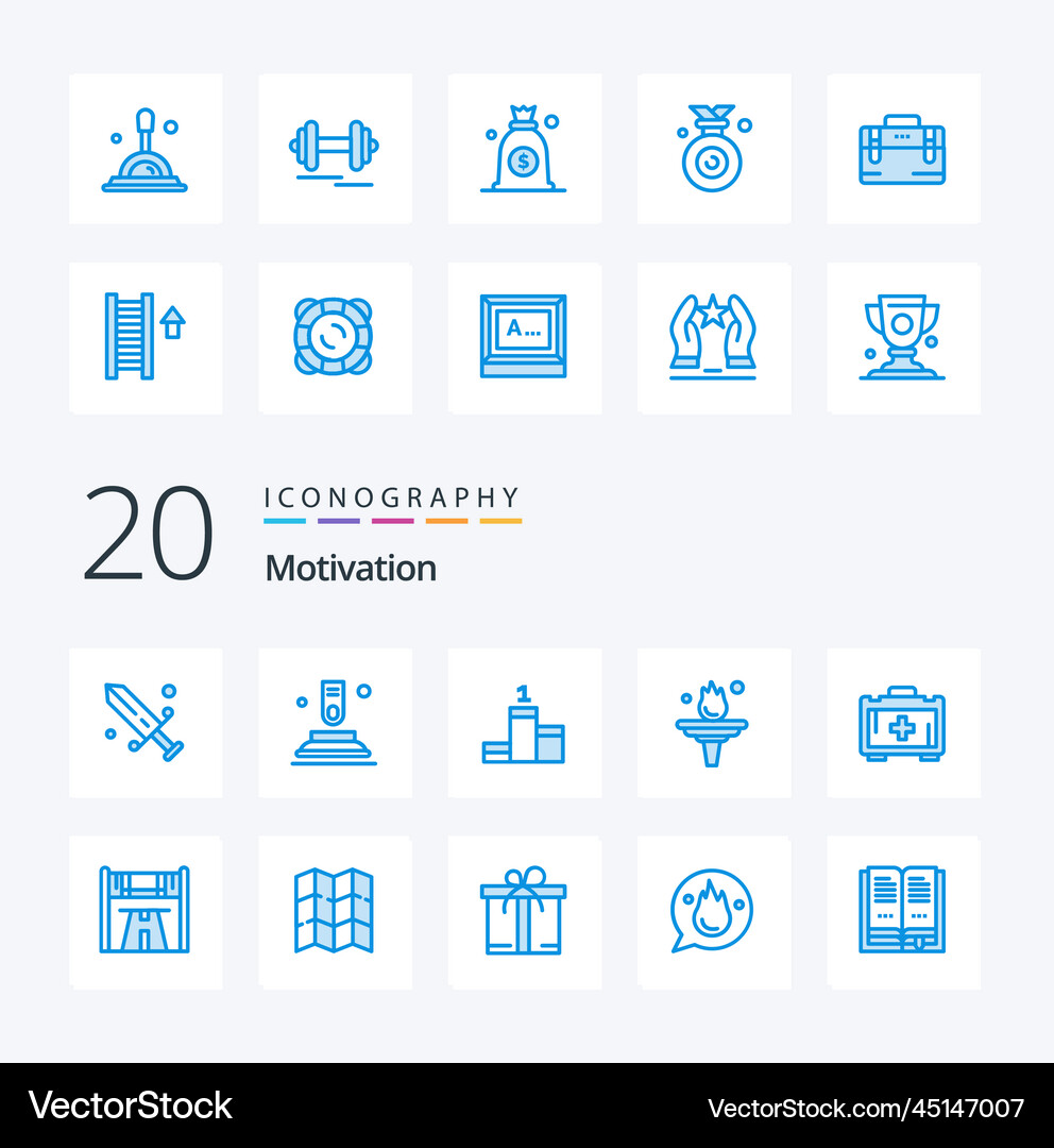 20 motivation blue color icon pack like Royalty Free Vector