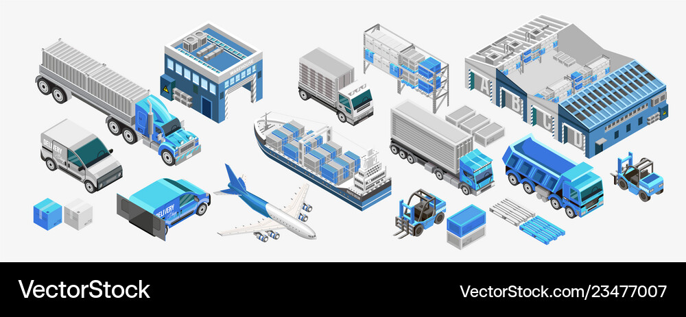 Blue freight transport and warehouses Royalty Free Vector