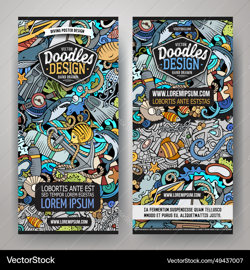 Cartoon cute doodles diving vertical banners set Vector Image