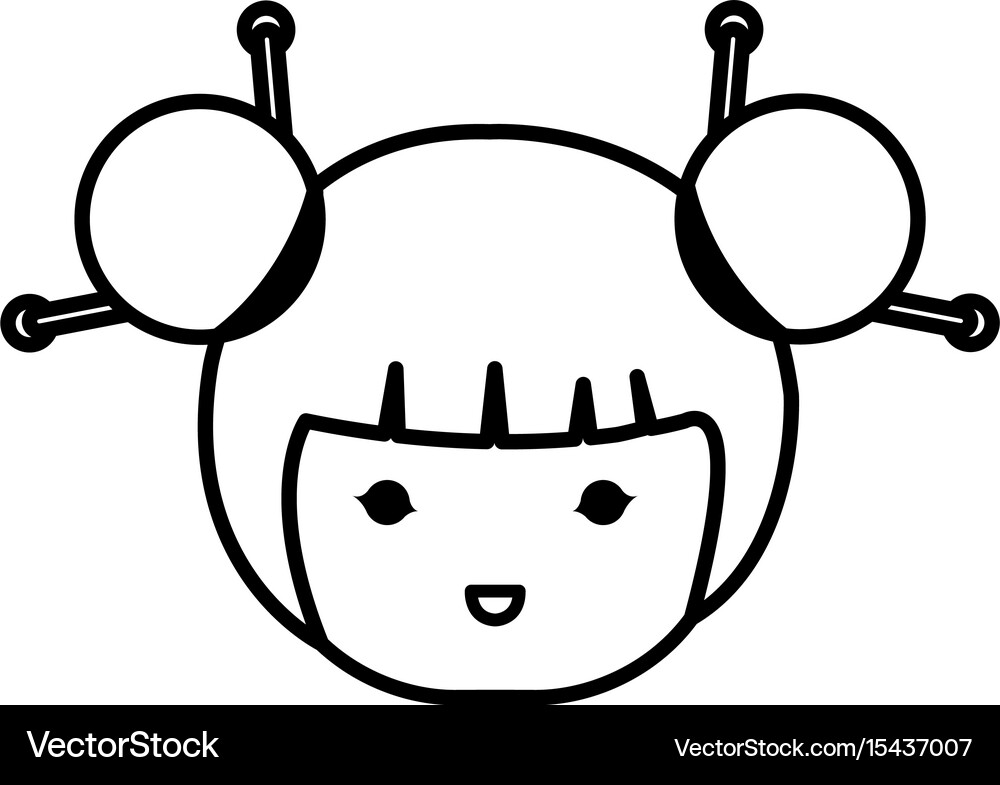 Cute little japanese doll head Royalty Free Vector Image