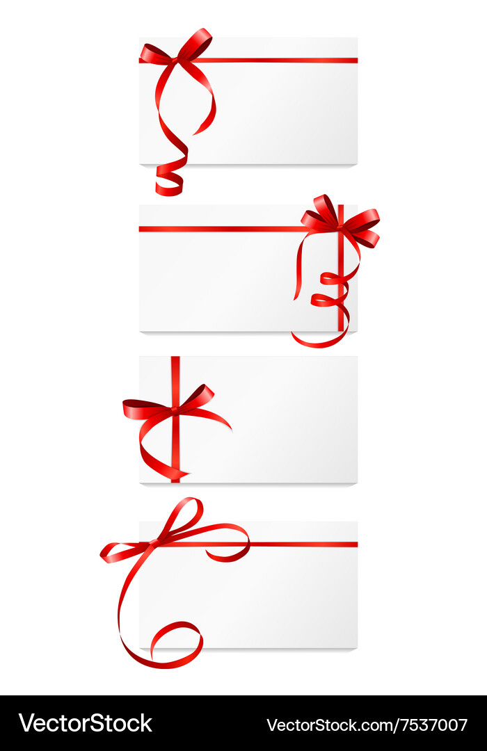 Gift card with red ribbon and bow set Royalty Free Vector
