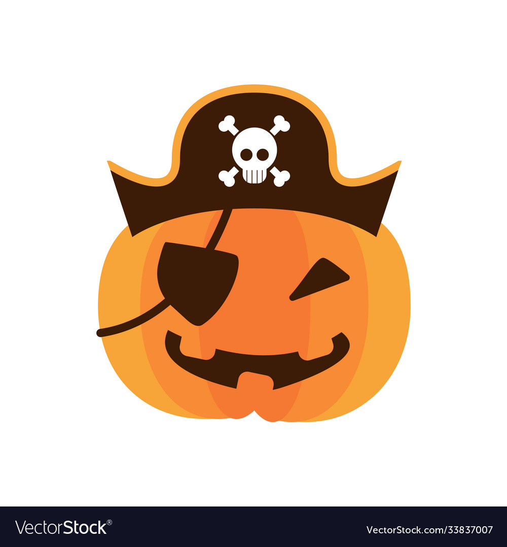 Halloween pumpkin with pirate hat and patch flat Vector Image