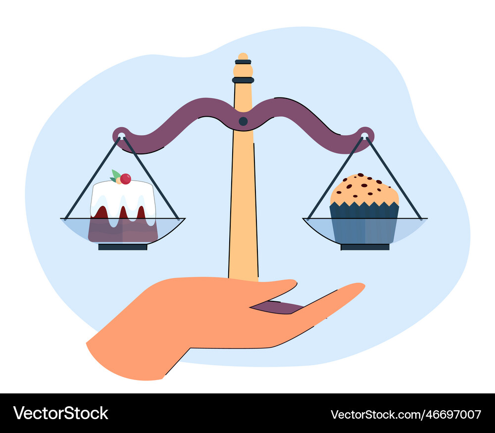 Huge human hand holding scales with delicious Vector Image