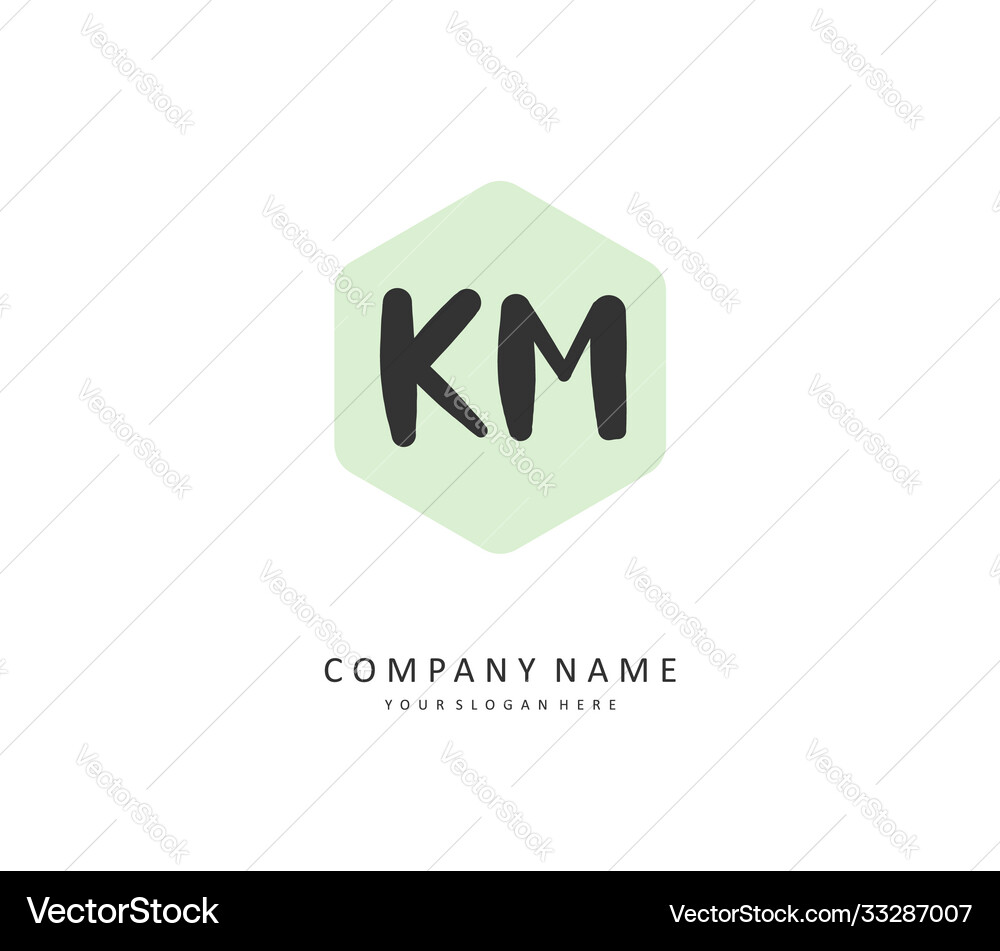 K m km initial letter handwriting and signature Vector Image