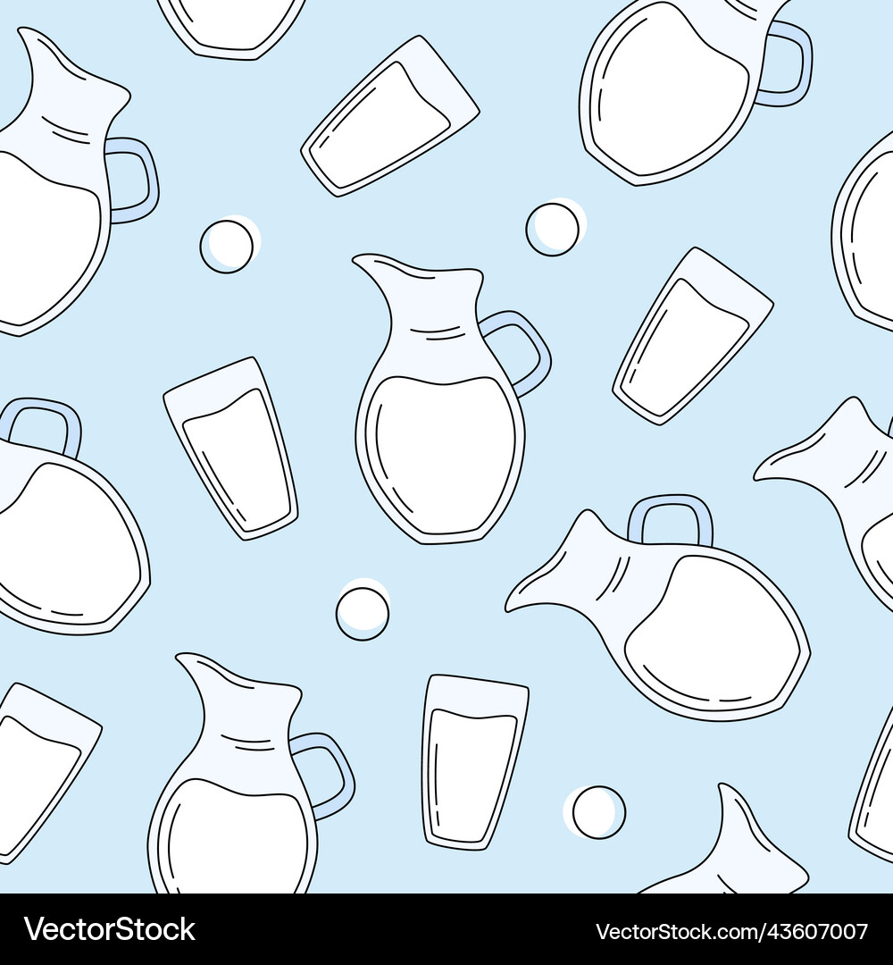 Milk seamless pattern with jugs of Royalty Free Vector Image