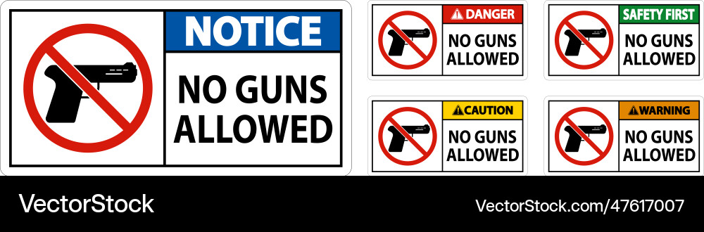 No gun rules sign notice guns allowed Royalty Free Vector