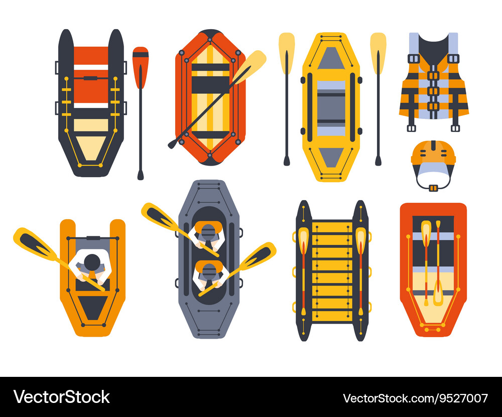 Rafting Boats And Gear Set Royalty Free Vector Image