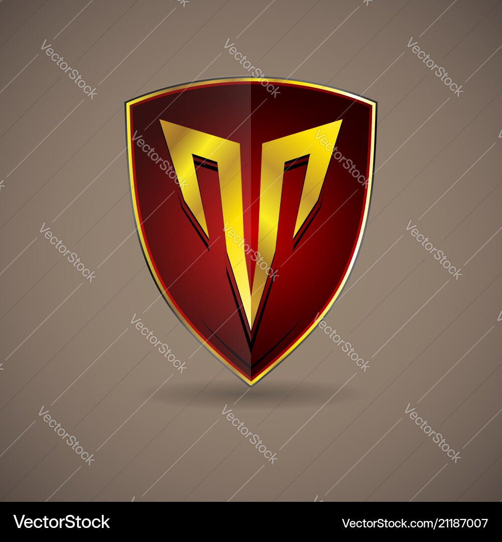 Red letter t crest shield emblem logo alphabet Vector Image