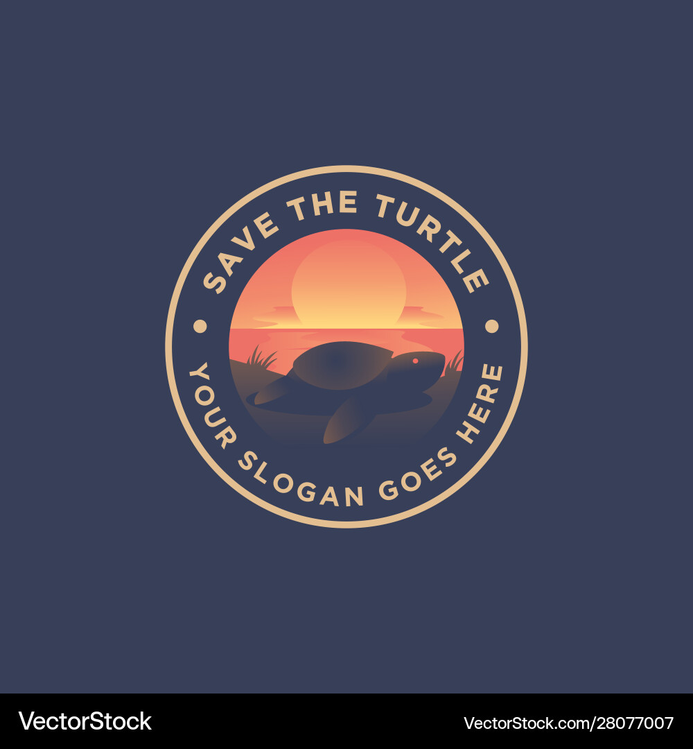 Scenery logo turtle sunset and sea landscape Vector Image