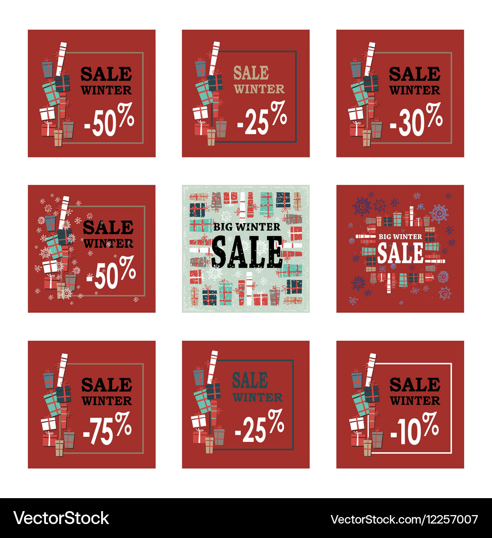 Set winter sale background with black red Vector Image
