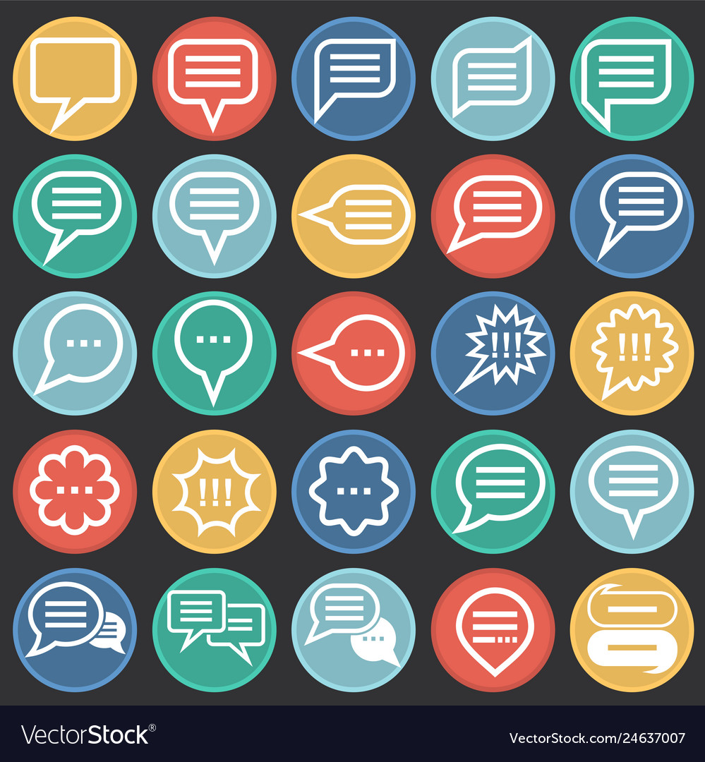 Text bubble icon set on color circles black Vector Image