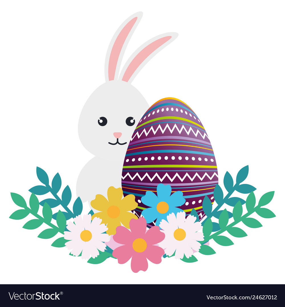 Egg paint with cute bunny and flowers easter Vector Image