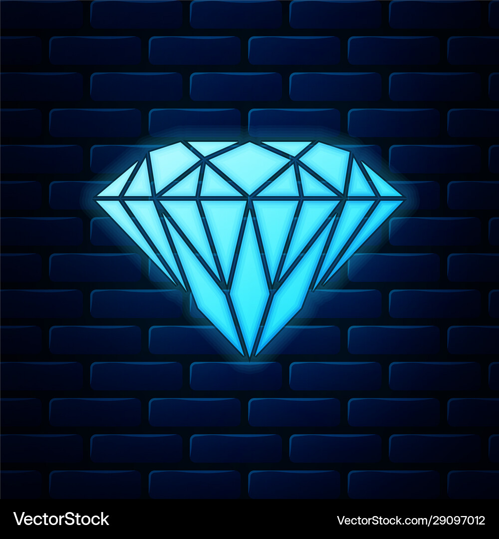 Glowing neon diamond icon isolated on brick wall Vector Image