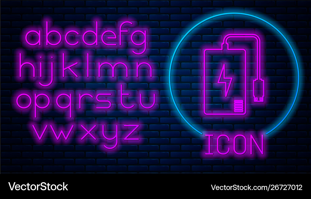 Glowing neon power bank with different charge Vector Image