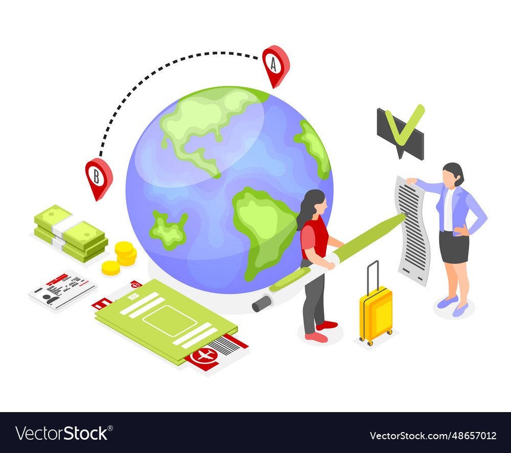 Isometric work migration composition Royalty Free Vector