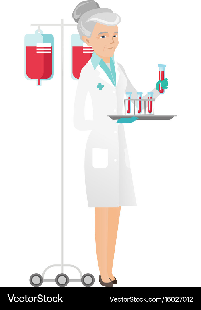 Laboratory assistant analyzing blood in test tube Vector Image