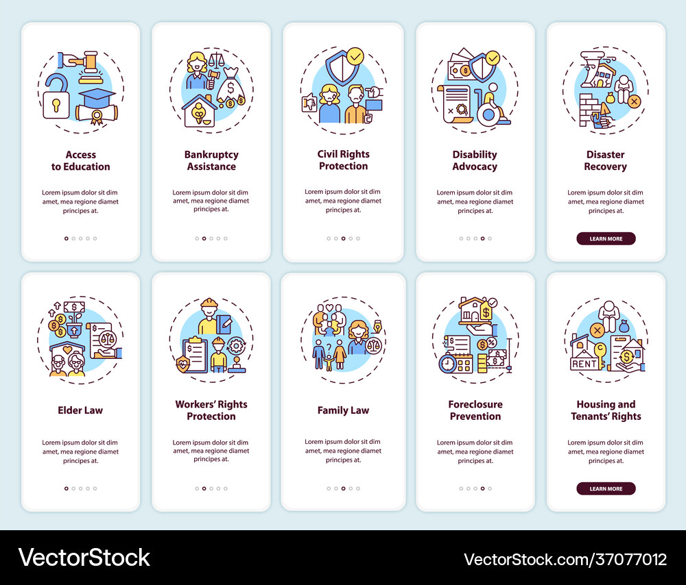 Legal services onboarding mobile app page screen Vector Image