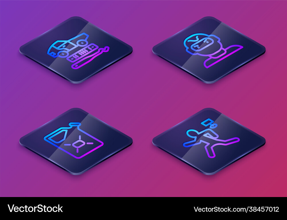 Set isometric line car theft canister fuel thief Vector Image