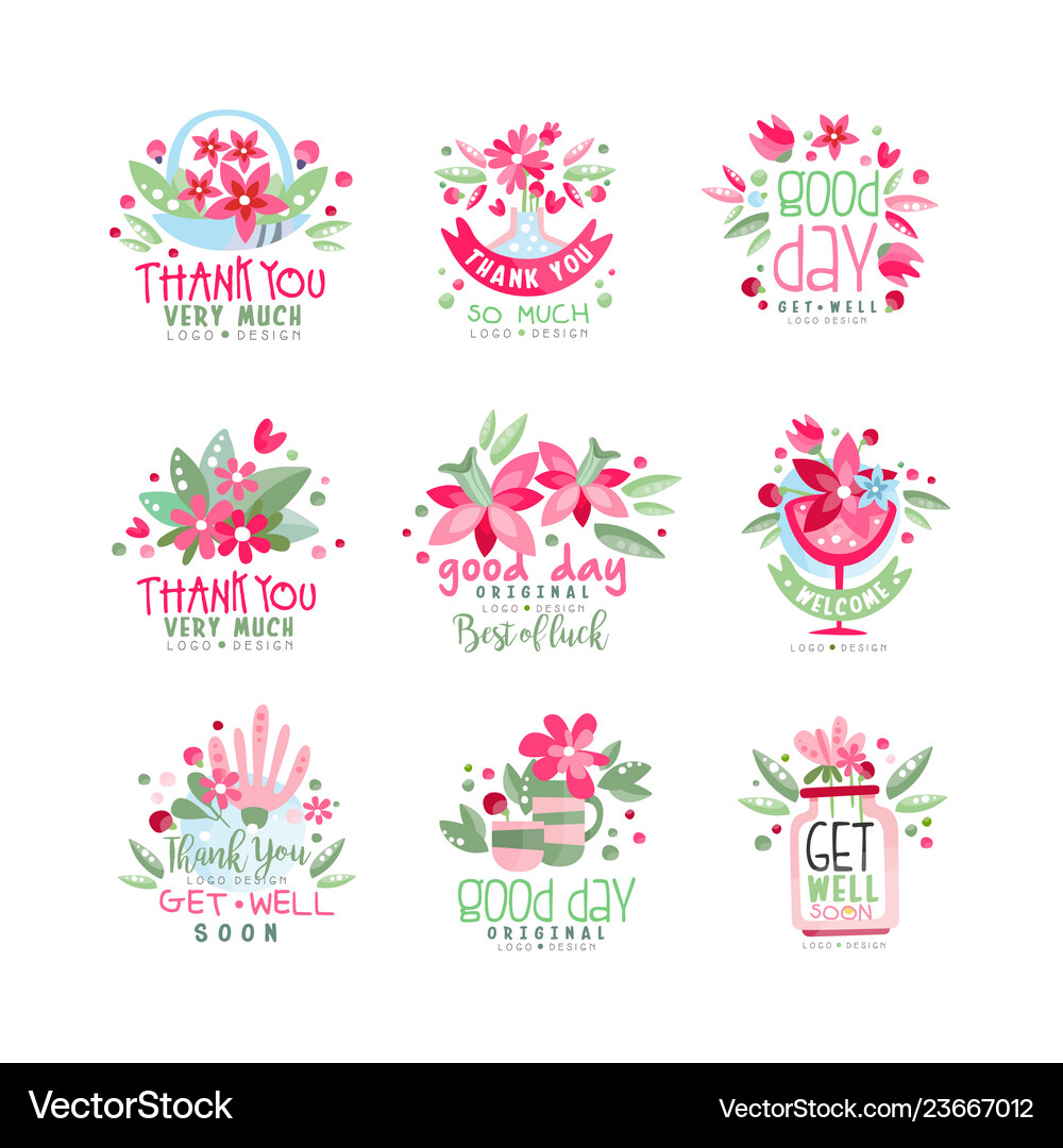 Thank You Get Well Day Logo Set Royalty Free Vector Image