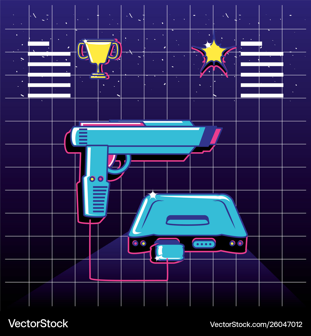 Video game with console and gun retro style Vector Image