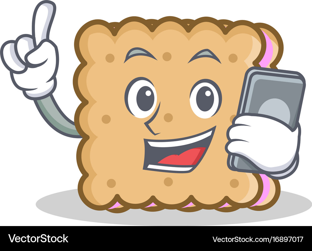 Biscuit cartoon character style with phone Vector Image