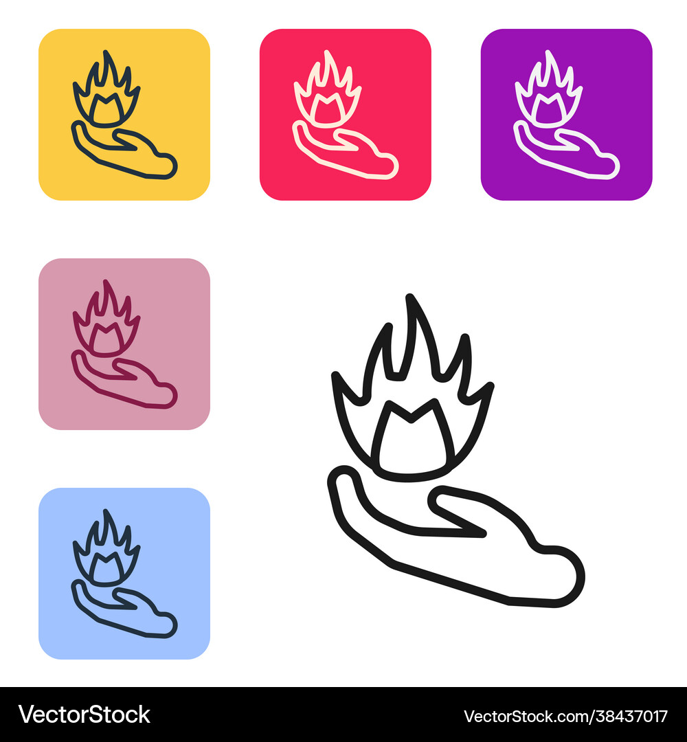 Black line hand holding a fire icon isolated Vector Image
