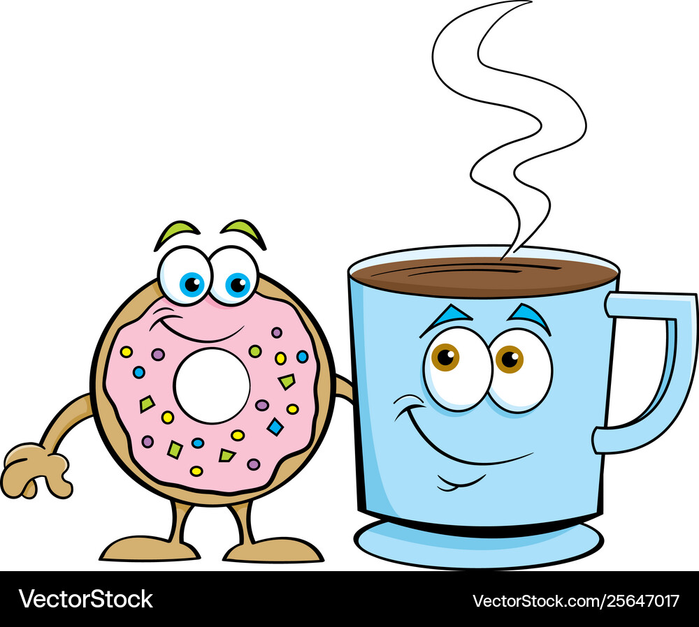 Cartoon donut standing next to a cup coffee Vector Image