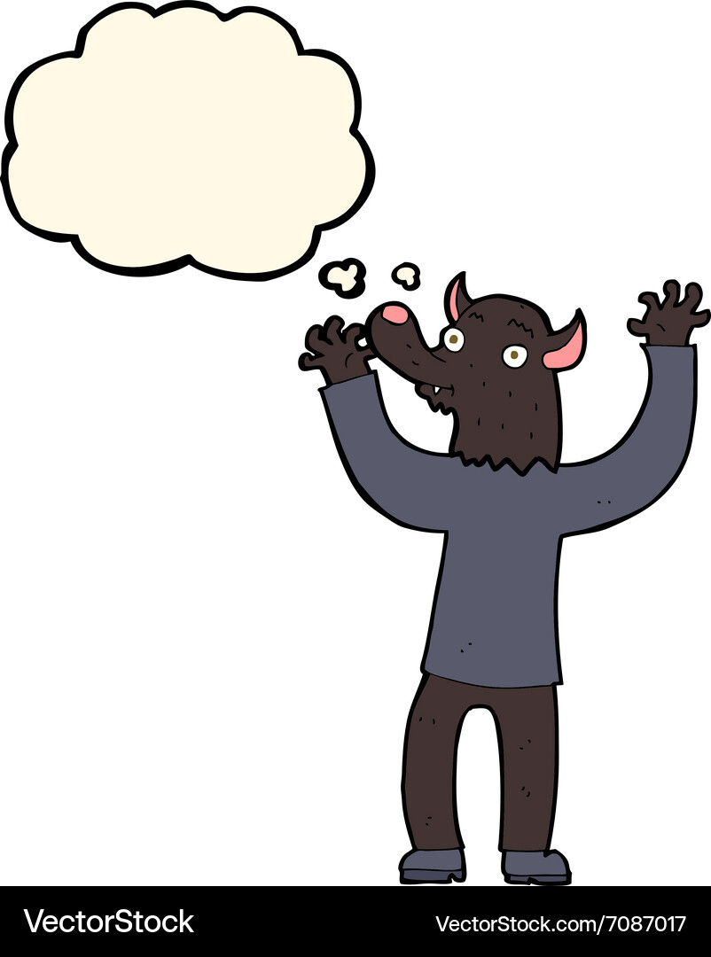 Cartoon happy werewolf man with thought bubble Vector Image