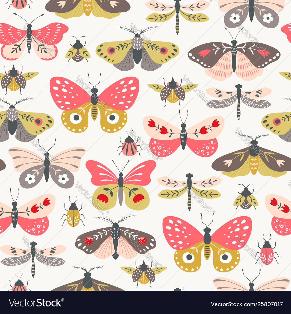 Folk flower insect surface pattern Royalty Free Vector Image