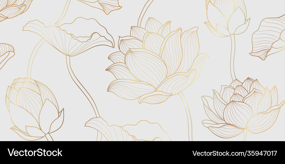 Gold lotus line pattern golden flower Royalty Free Vector