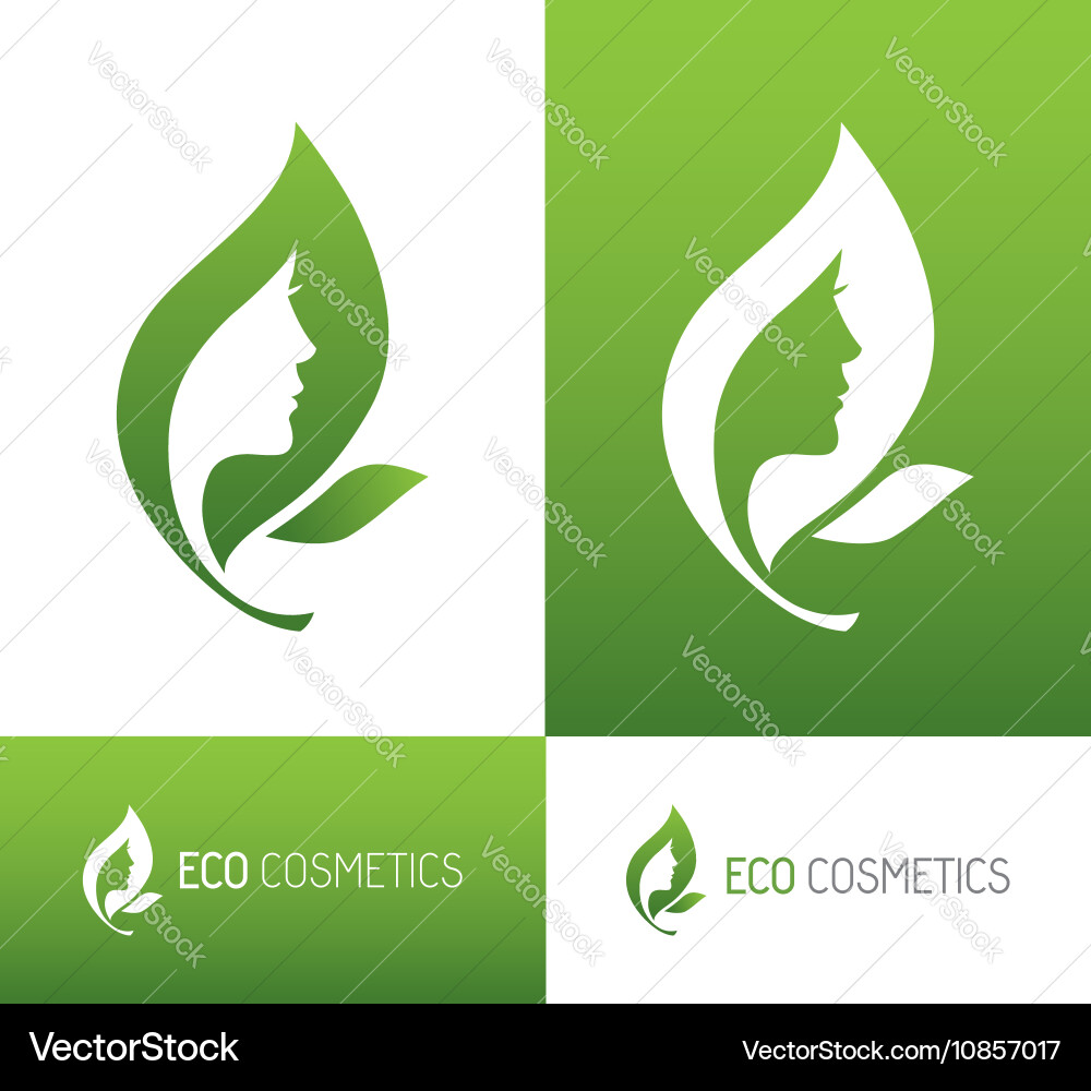 Green leaf with woman profile icon Royalty Free Vector Image
