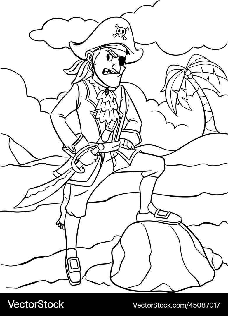 Pirate captain coloring page for kids Royalty Free Vector