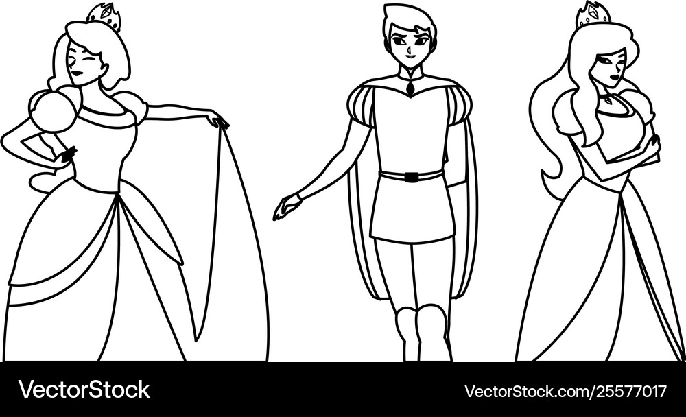 Prince charming and two princess tales Royalty Free Vector