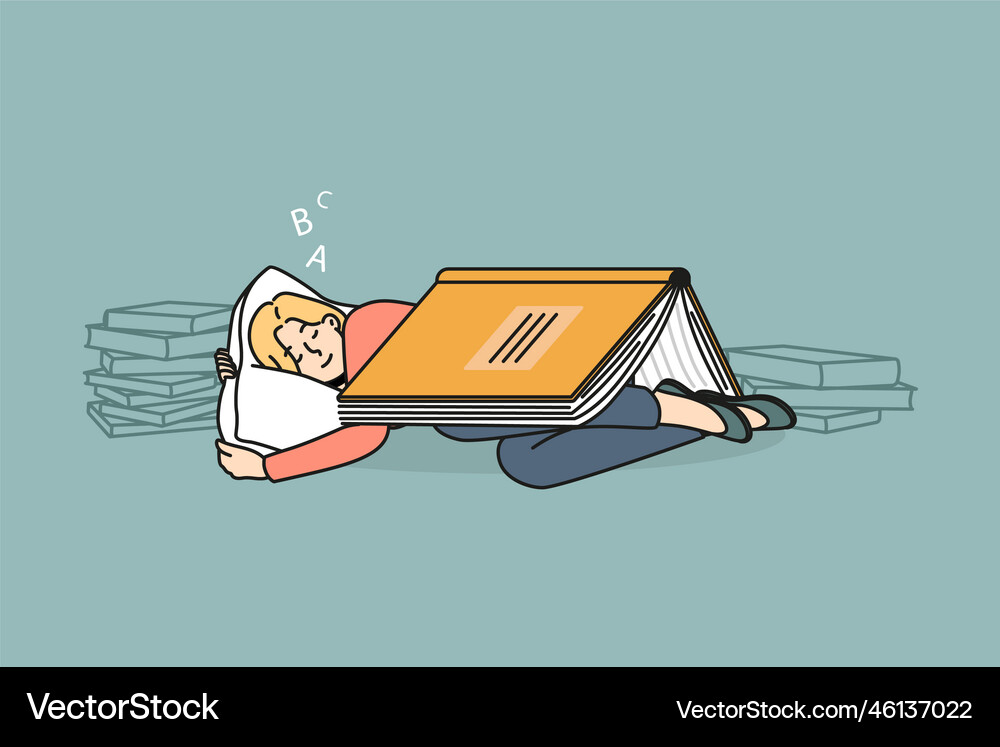 Girl sleeping under book cover Royalty Free Vector Image