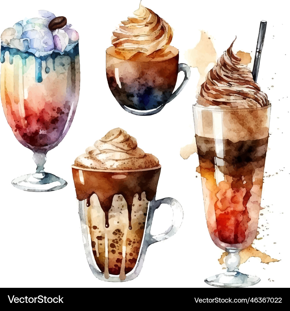 Hand drawn coffee watercolor on white background Vector Image