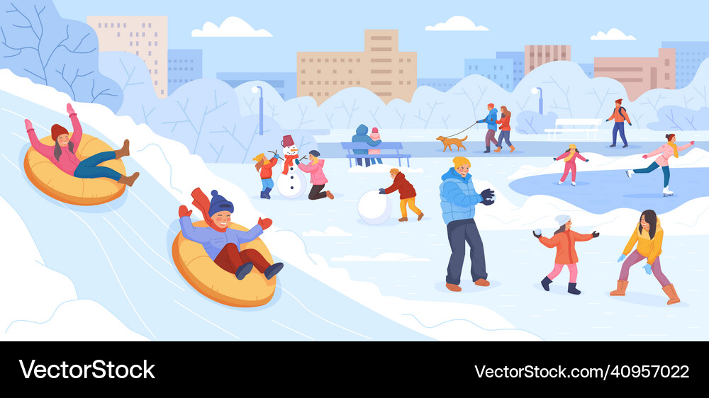Walking in winter park active people snow Vector Image